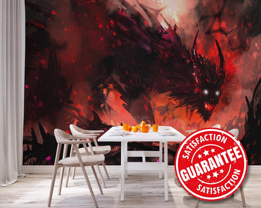 Dragon / Red Mural Wallpaper, Large Wall Mural Removable Peel & Stick ...
