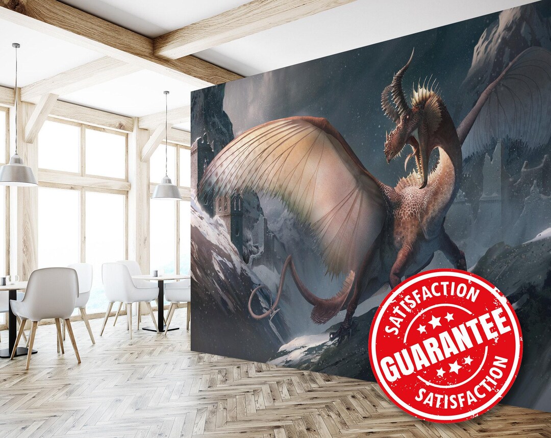 Gray Dragon Mural Wallpaper, Large Wall Mural Removable Peel & Stick or ...