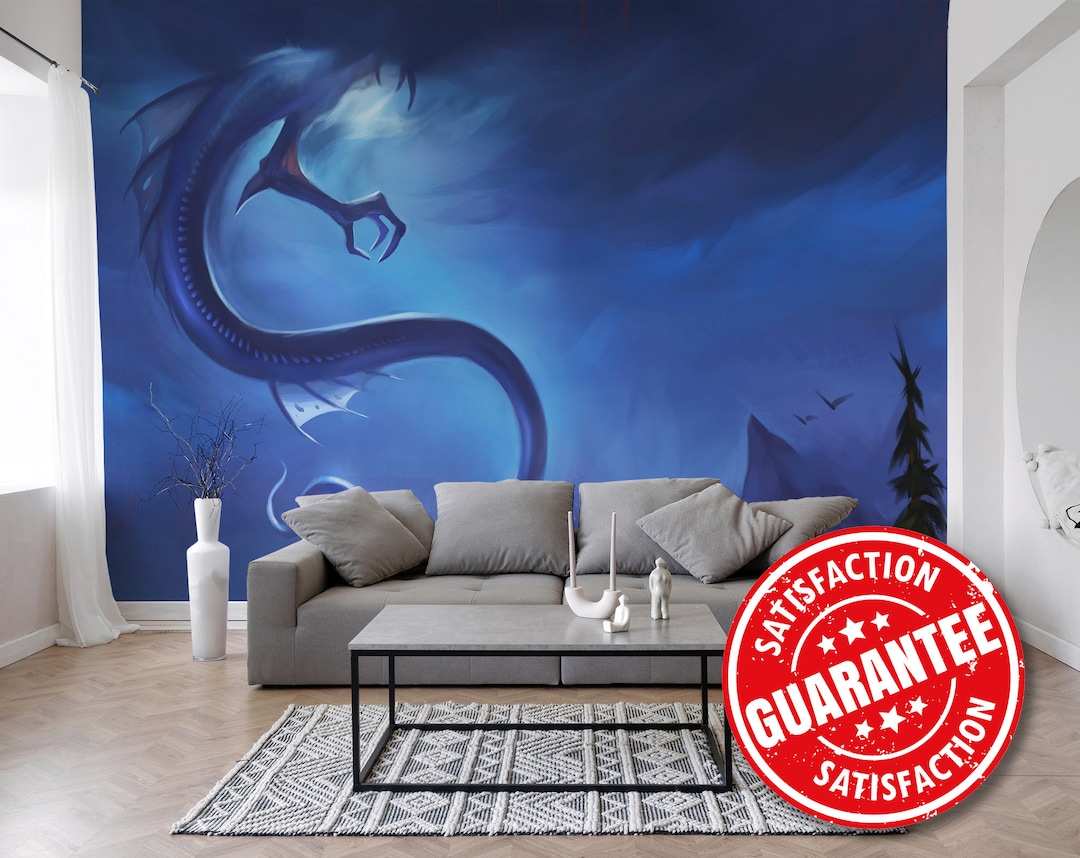 Blue / Dragon Wall Mural, Peel and Stick Removable Vinyl Wallpaper - Etsy