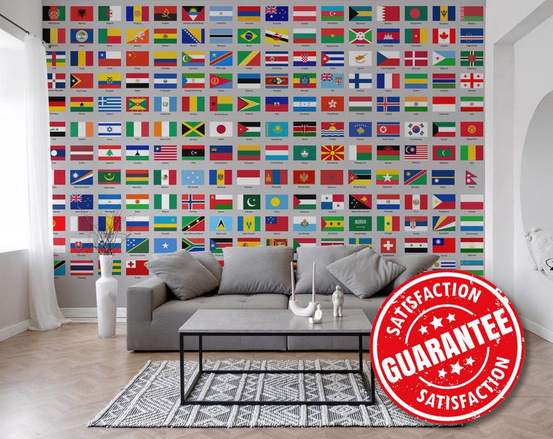 Flags of the World Mural Wallpaper, Educational Large Wall Mural ...