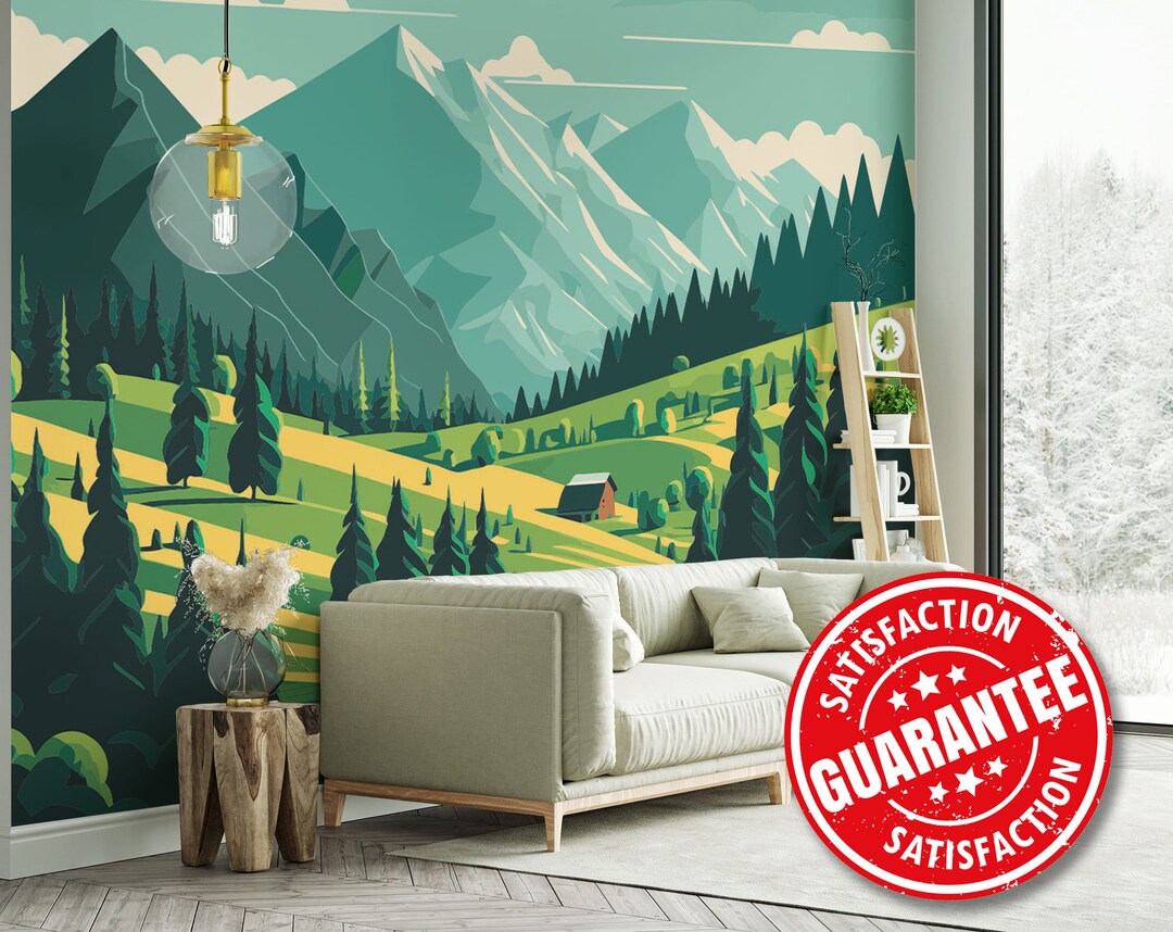 Landscape / Mountains Wall Mural, Peel and Stick Removable Vinyl ...