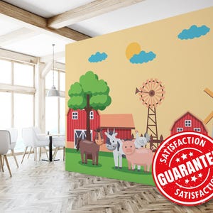 Farm Animal Mural Wallpaper, Barnyard Large Wall Mural Print ...