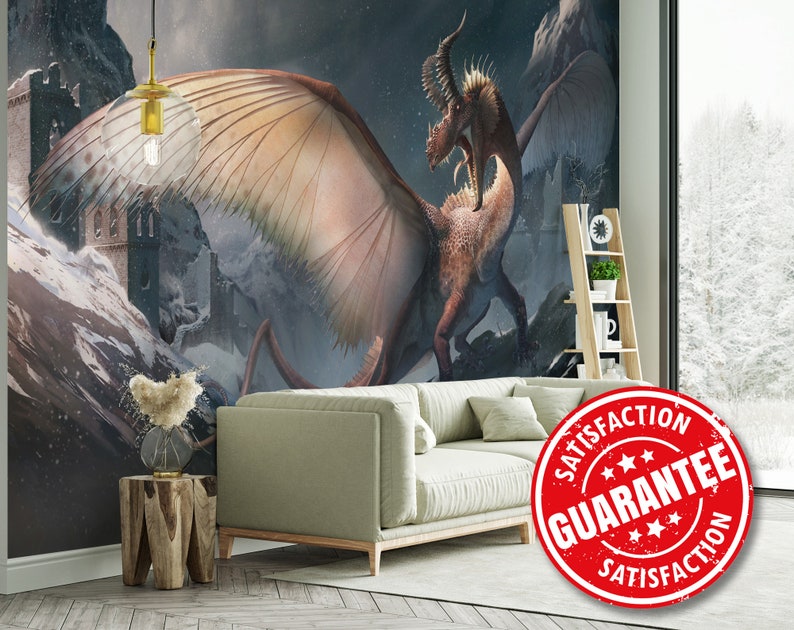 Gray Dragon / Dragon Wall Mural Peel and Stick Removable - Etsy