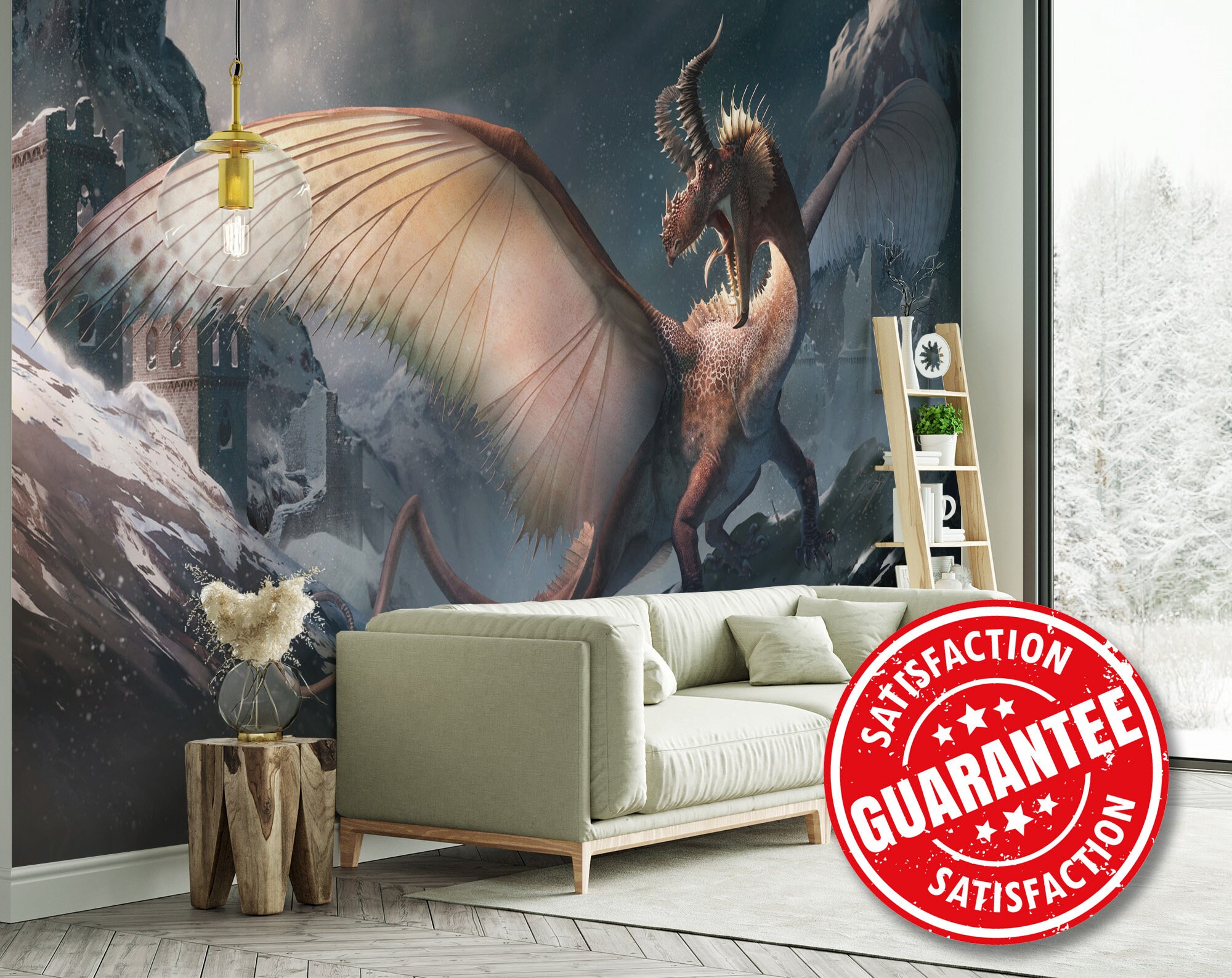 Gray Dragon / Dragon Wall Mural Peel and Stick Removable - Etsy