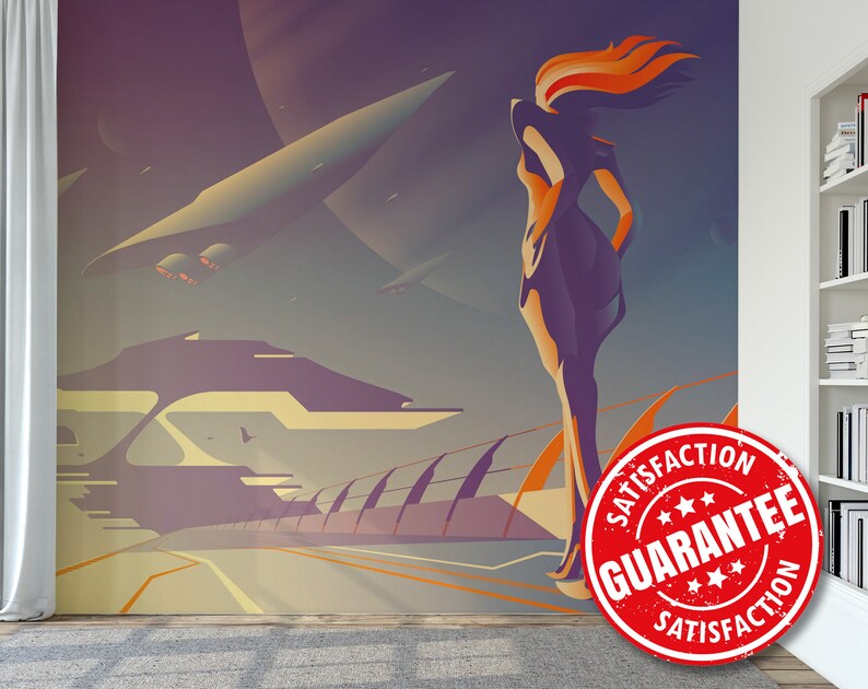 Retro / Sci-fi Wall Mural Peel and Stick Removable Vinyl - Etsy