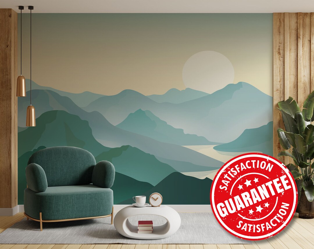 Sunset / Mountains Wall Mural, Peel and Stick Removable Vinyl Wallpaper ...