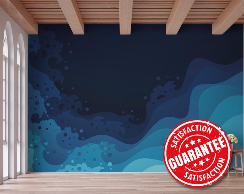Minimalist Waves Mural – Peel and Stick Ocean Wallpaper - Etsy