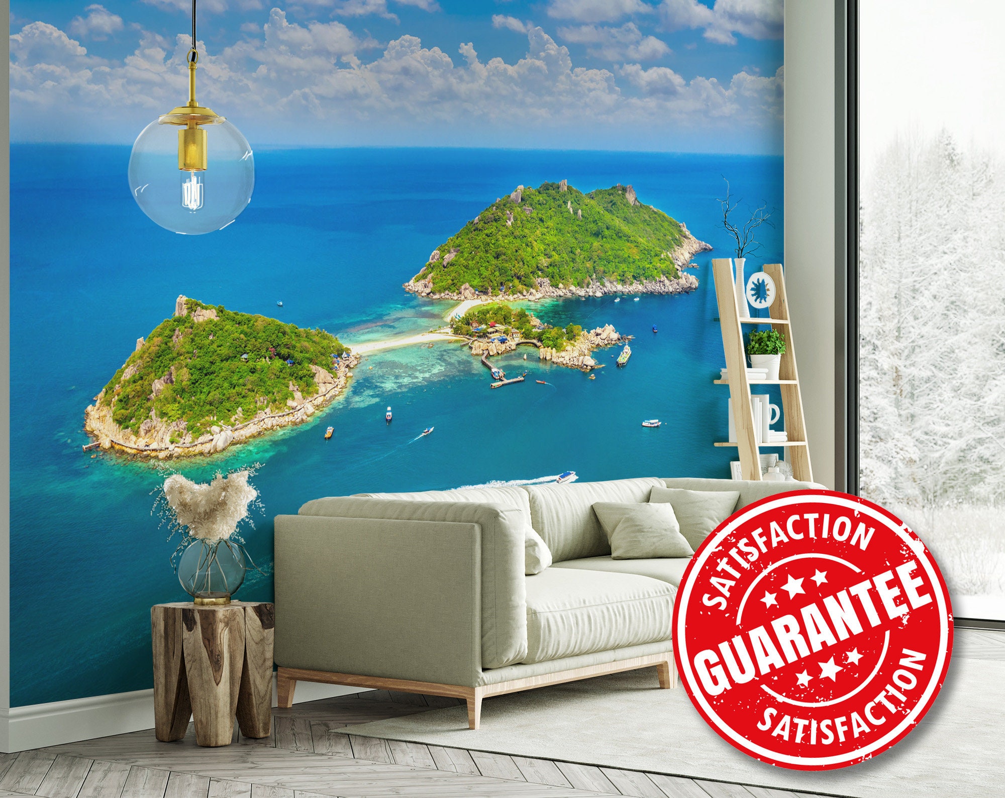 Island Tropical / Ocean Wall Mural, Peel and Stick Removable Vinyl ...