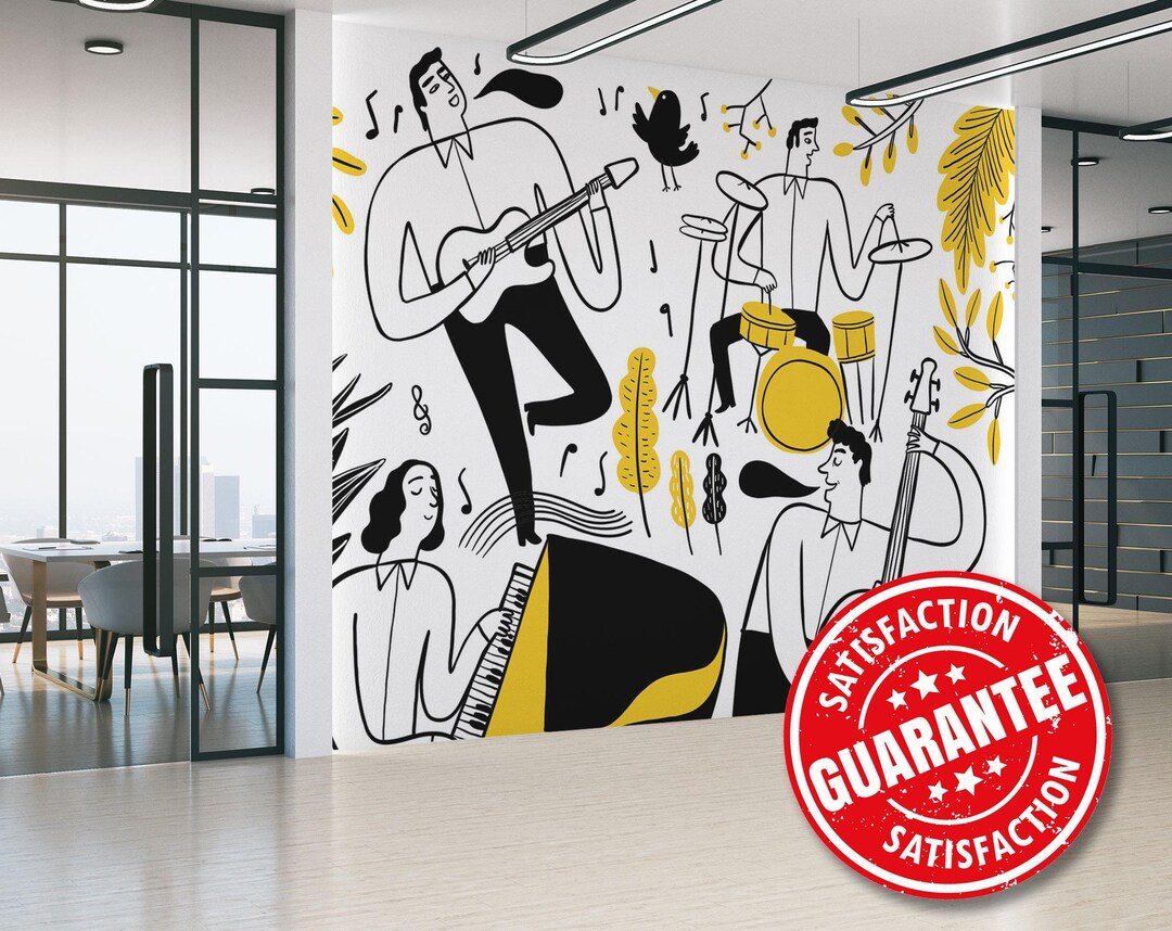 70s Cartoon Music Band Mural, Retro Peel and Stick Wallpaper - Etsy