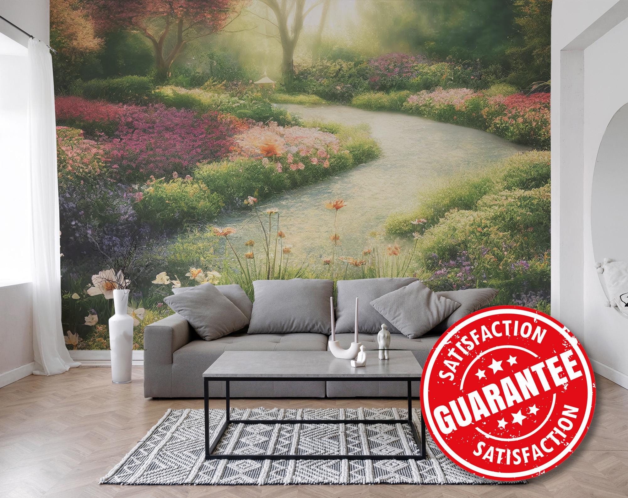 Dreamy Meadow Removable Vinyl Mural / Peel and Stick River in Flowers ...