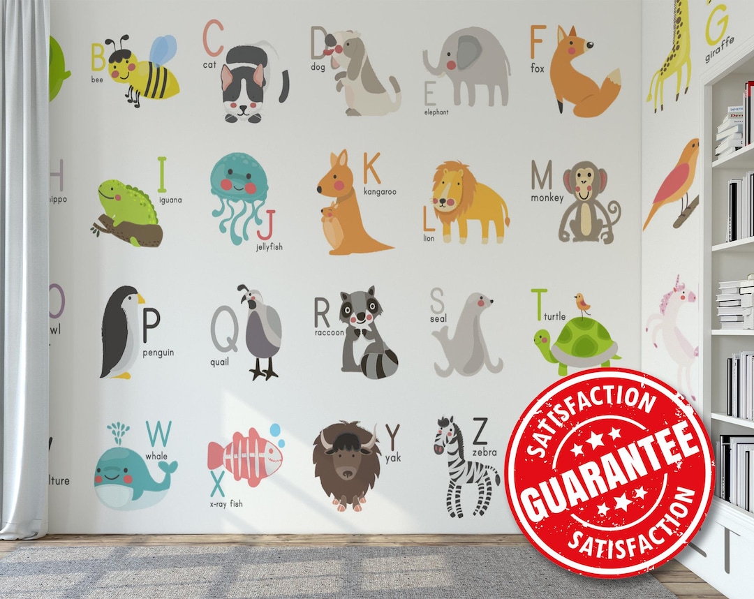Animal ABC Mural Wallpaper, Animal Alphabet Large Wall Mural ...