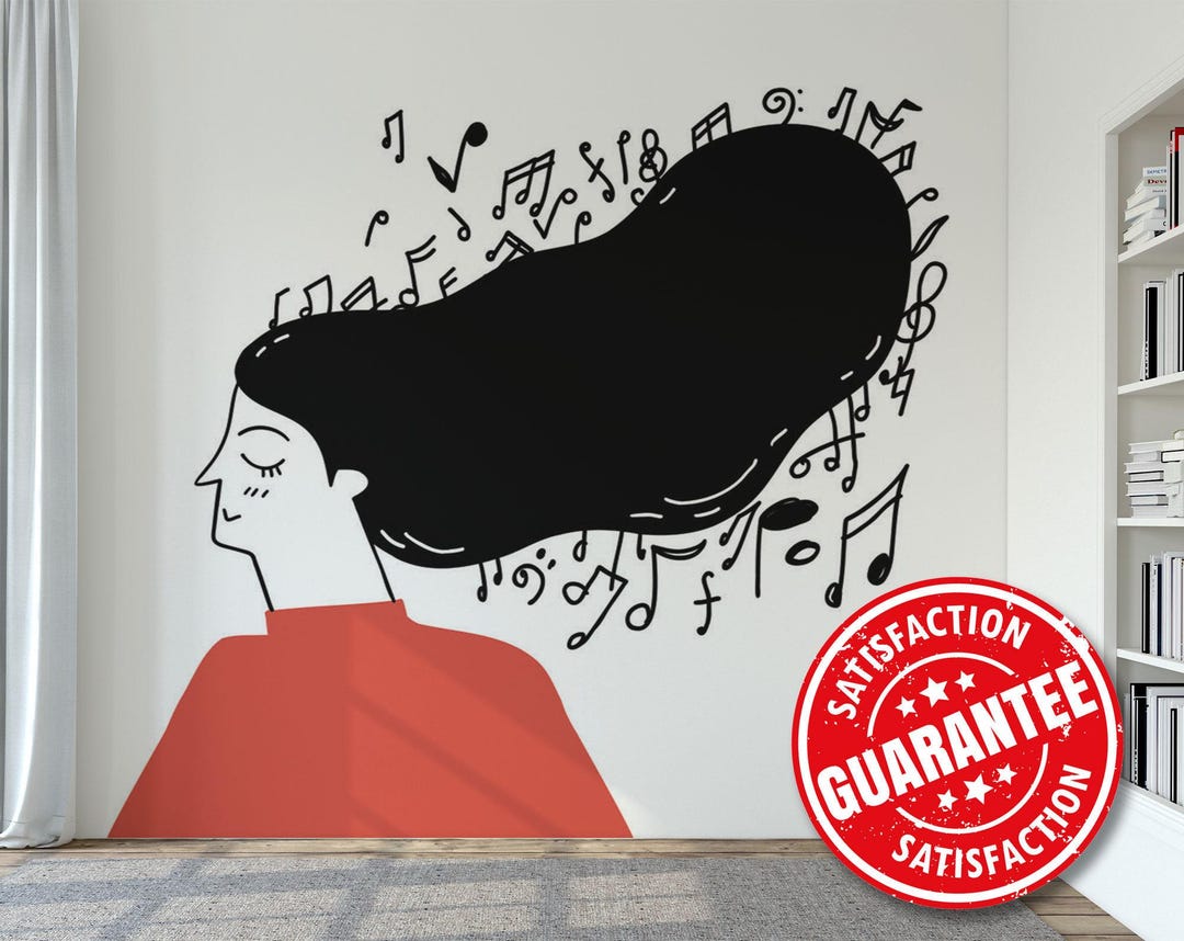 Music Notes Girl Mural – Modern Peel and Stick Wallpaper - Etsy
