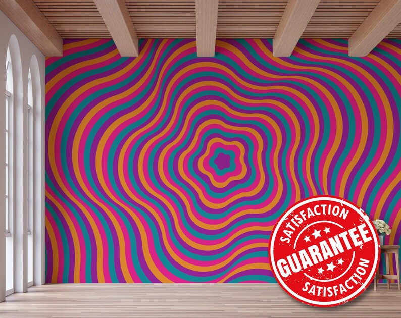 Psychedelic Wave Mural – Vibrant Trippy Peel & Stick Wallpaper - Etsy