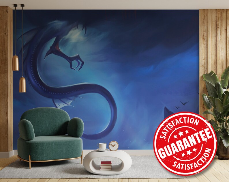 Blue / Dragon Wall Mural, Peel and Stick Removable Vinyl Wallpaper - Etsy