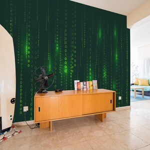 Matrix Binary Code Inspired Mural Wallpaper, Cyber Large Wall Mural ...