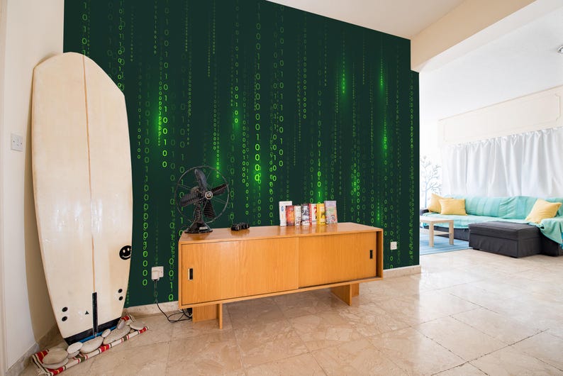 Matrix Binary Code Inspired Mural Wallpaper, Cyber Large Wall Mural ...