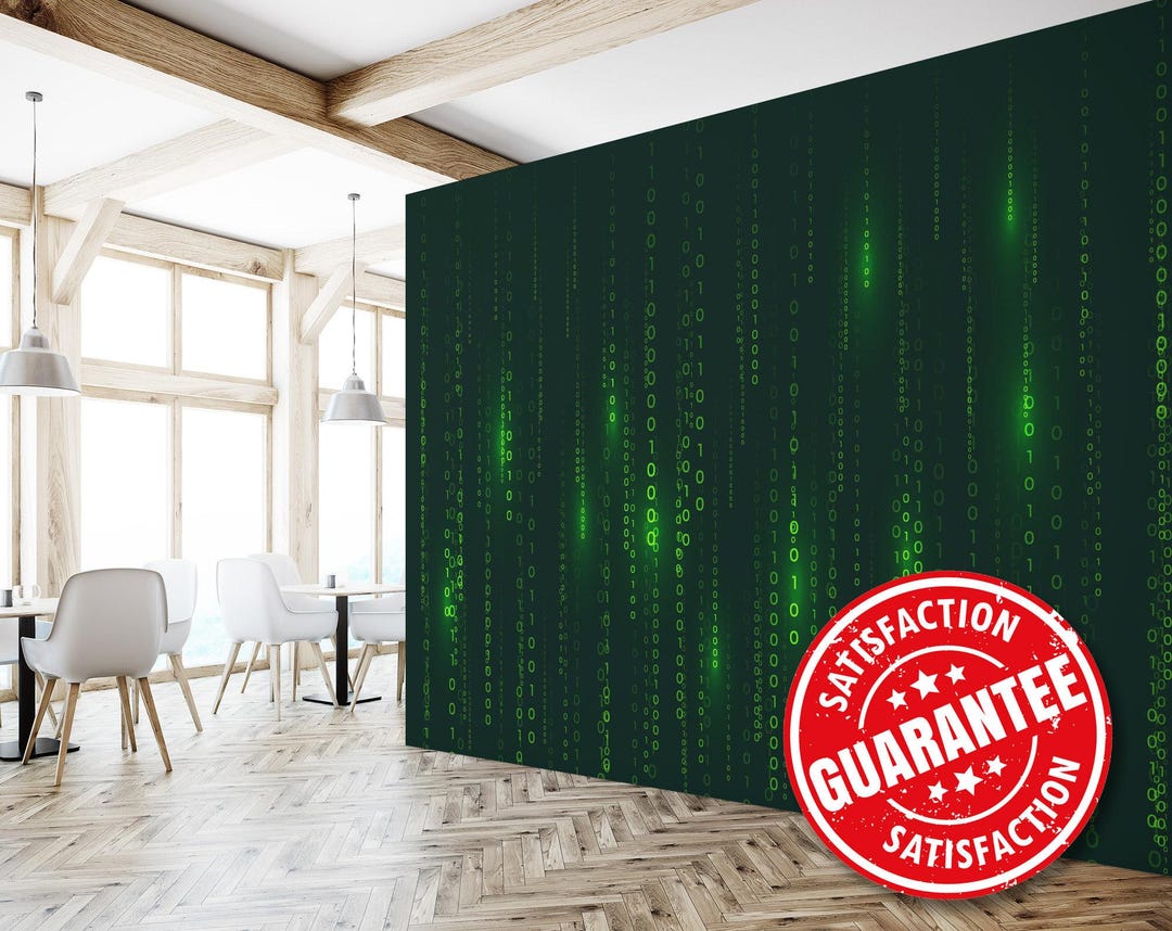 Matrix Binary Code Inspired Mural Wallpaper, Cyber Large Wall Mural - Removable Peel & Stick or ...