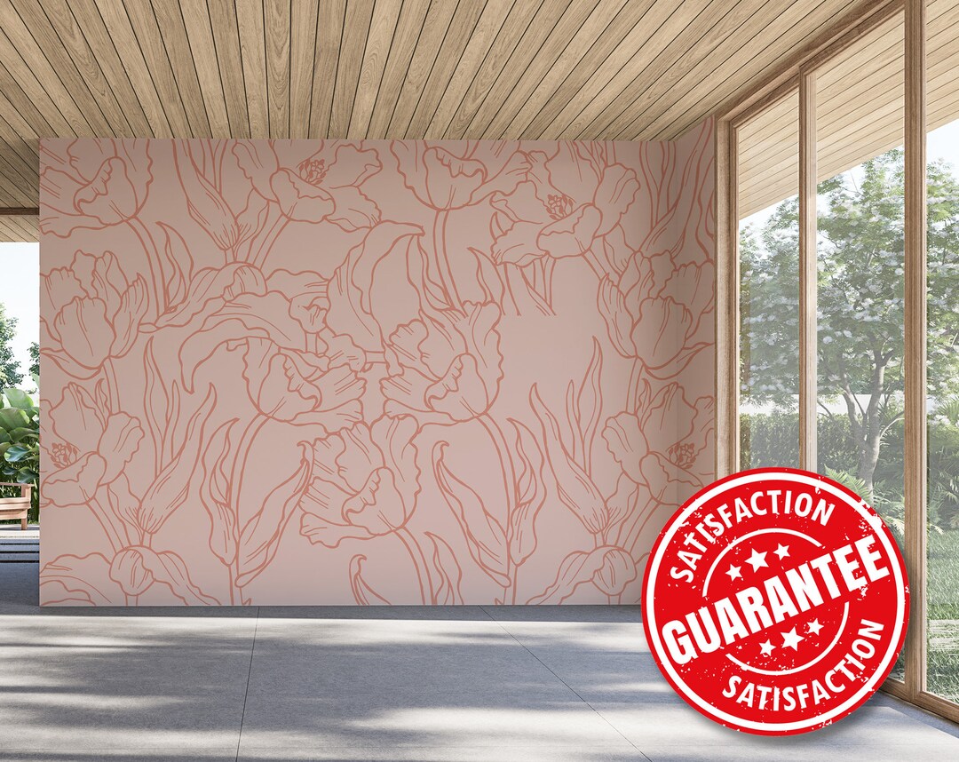 Floral / Pink Wall Mural, Peel and Stick Removable Vinyl Wallpaper - Etsy