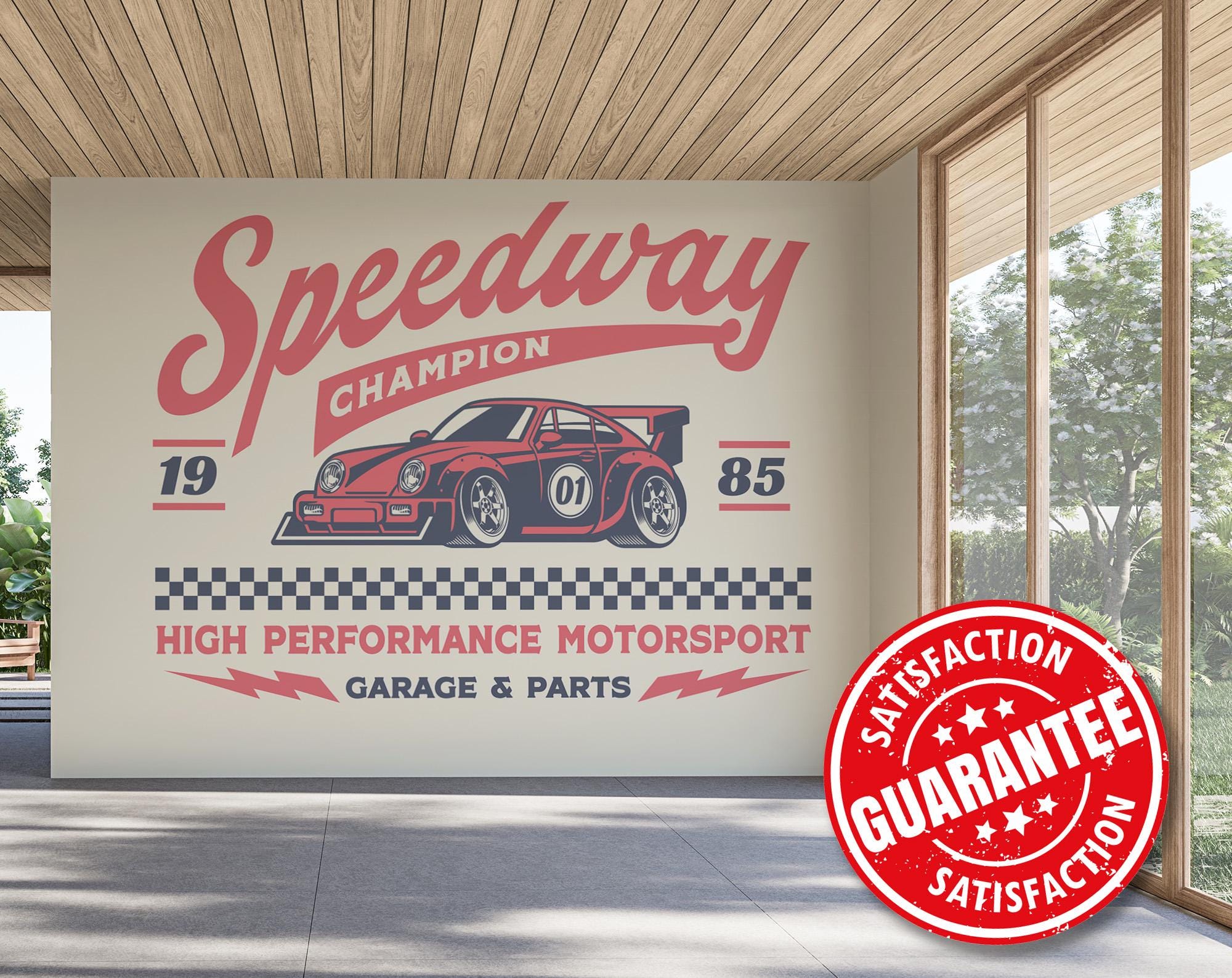 Speedway Champion Removable Vinyl Mural / Retro Race Car Wallpaper ...