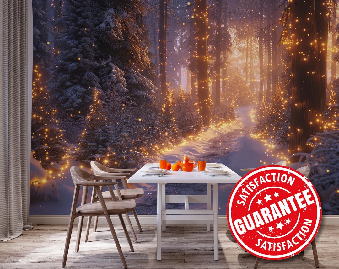 Illuminated Forest Path Removable Mural / Peel and Stick Glowing Trees ...