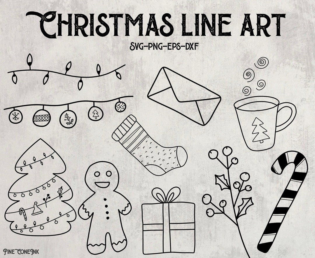 Christmas Line Art SVG Bundle - Christmas SVG Bundle - Christmas Doodle ...