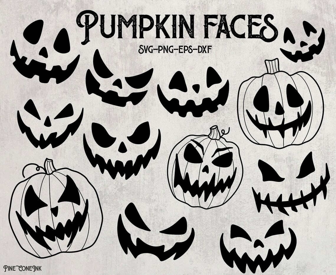 Halloween Pumpkin Faces SVG Bundle Pumpkin Faces Clipart Jack O Lantern