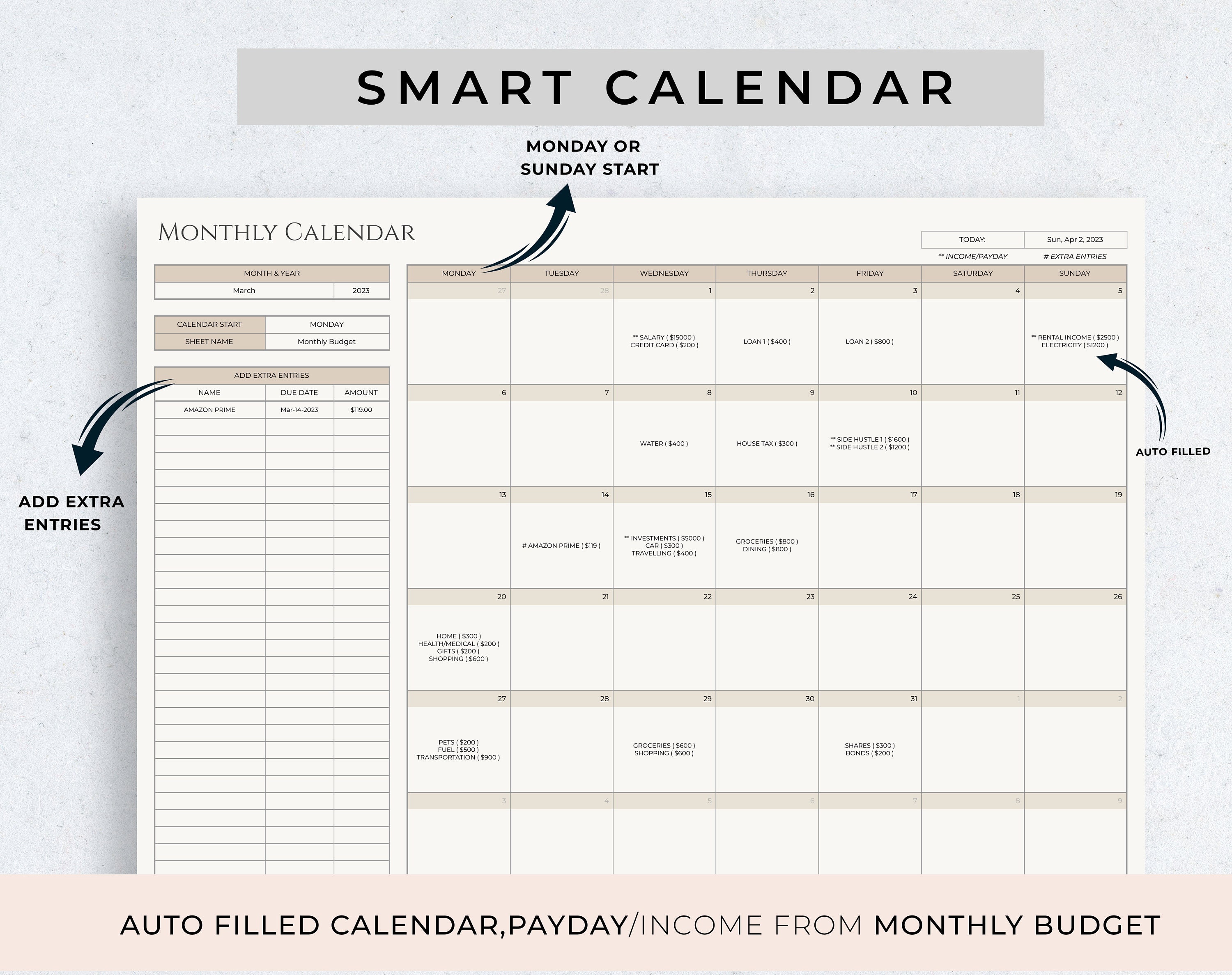 Excel Monthly Budget Spreadsheet Template Google Sheets - Etsy