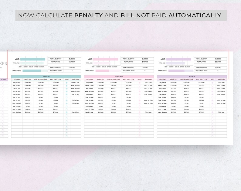 Bill Tracker Google Sheet Template Spreadsheet Bill Calendar - Etsy