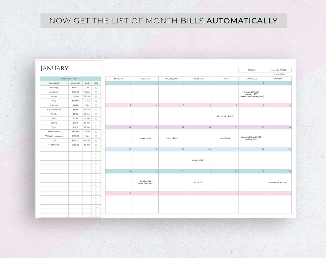 Bill Tracker Google Sheet Template Spreadsheet Bill Calendar - Etsy Bill Tracker Google Sheet Template Spreadsheet Bill Calendar - Etsy