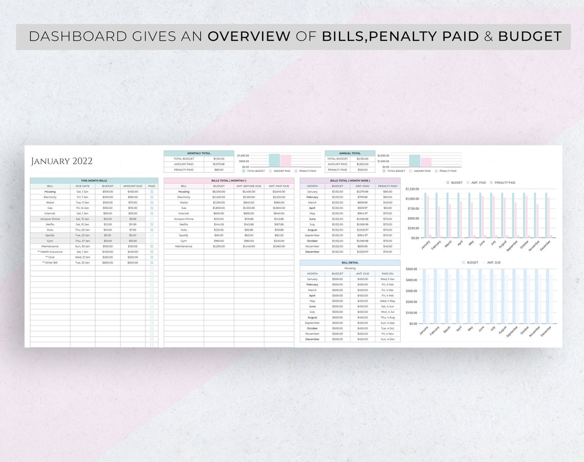 Bill Tracker Google Sheet Template Spreadsheet Bill Calendar - Etsy