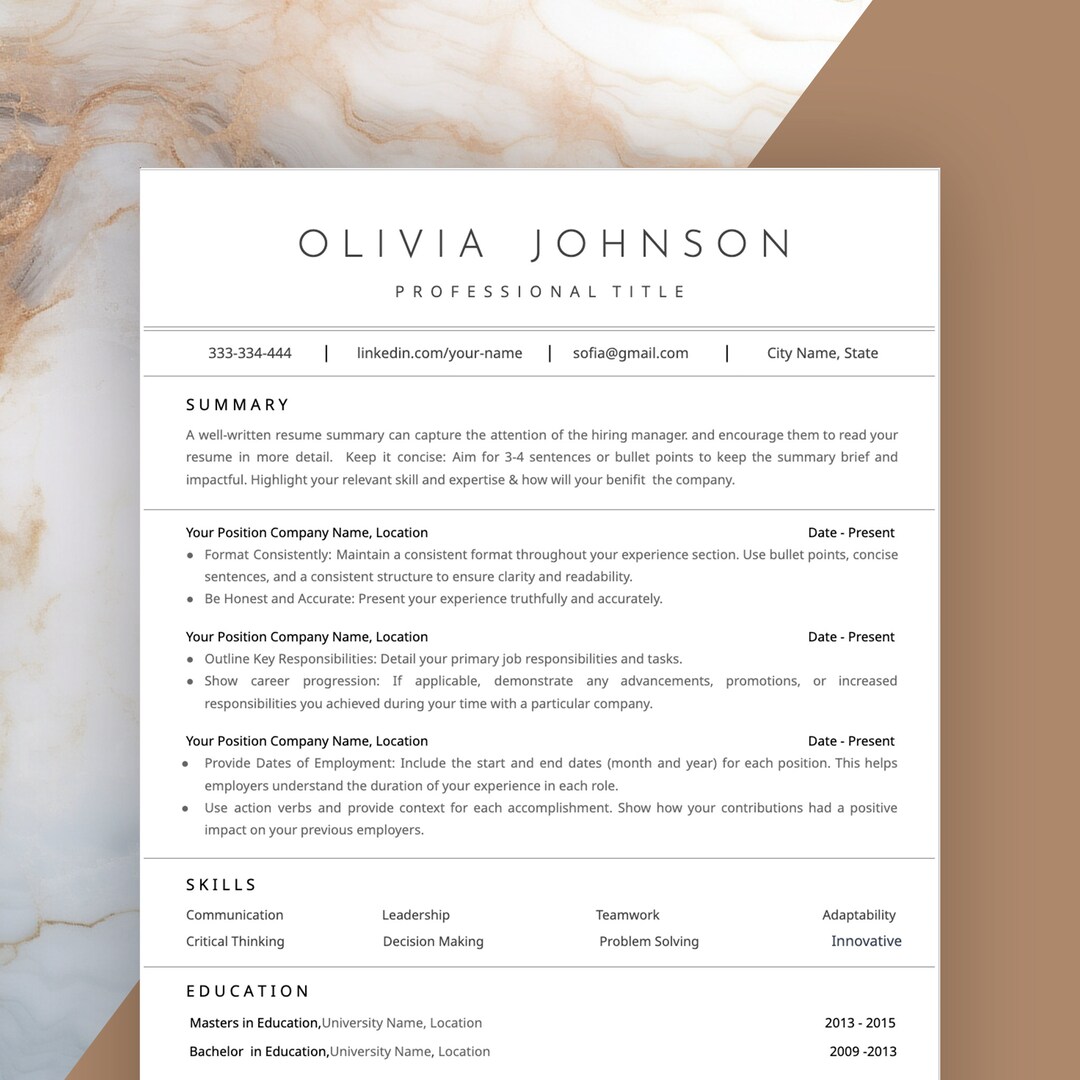 ATS Friendly Resume, CV Template, Professional Resume Template for ...