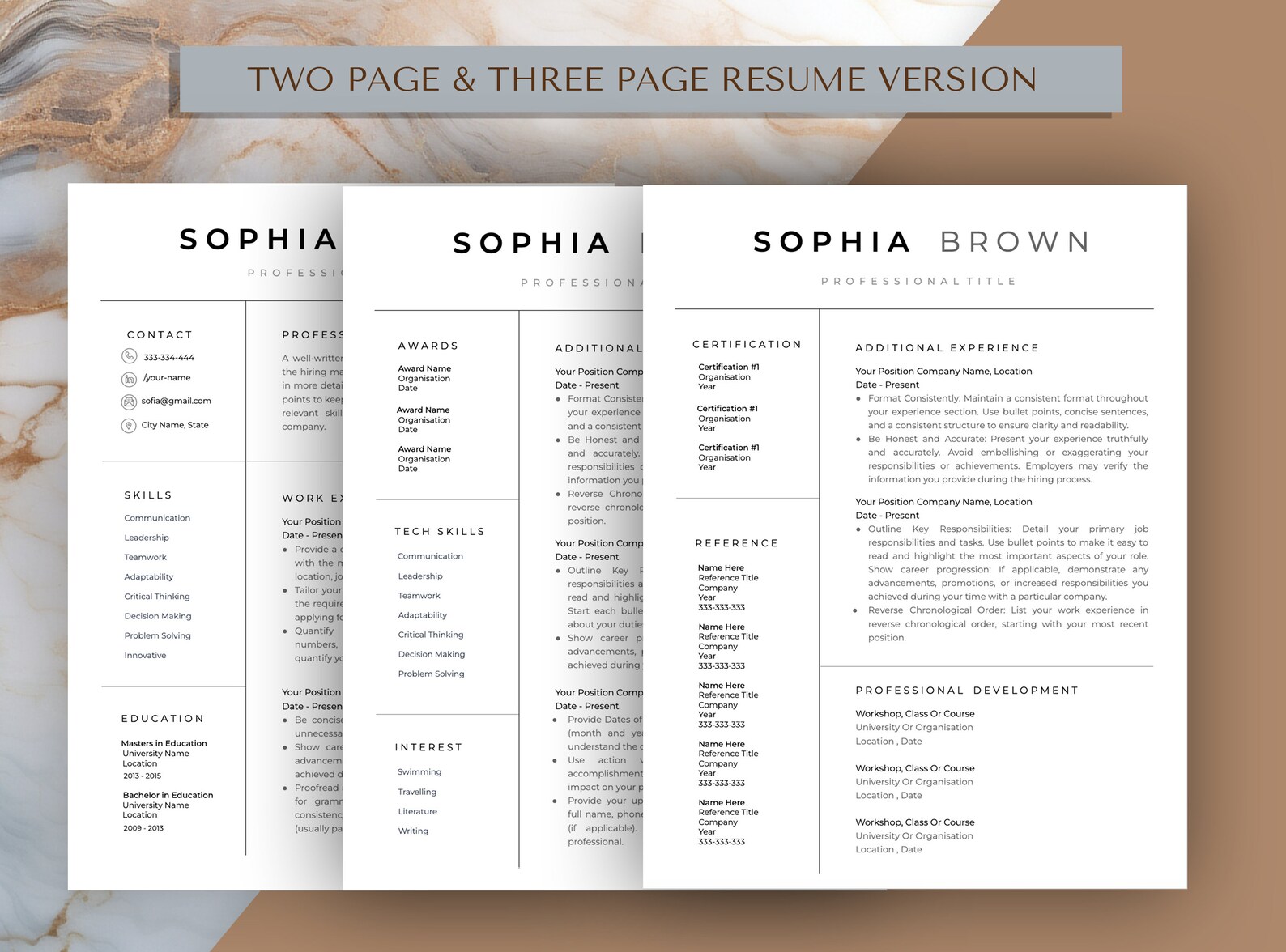 CV Template, Professional Resume Template for Microsoft Word Google ...