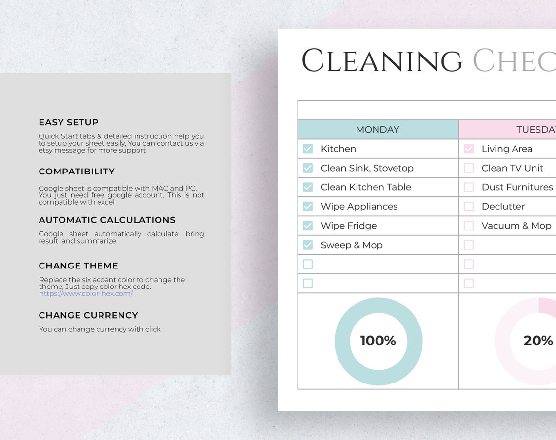 Cleaning Checklist Spreadsheet Template for Google Sheets - Etsy UK