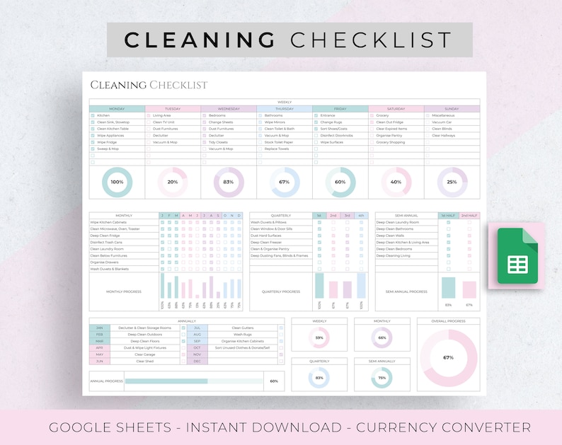 Cleaning Checklist Spreadsheet Template for Google Sheets, Cleaning ...