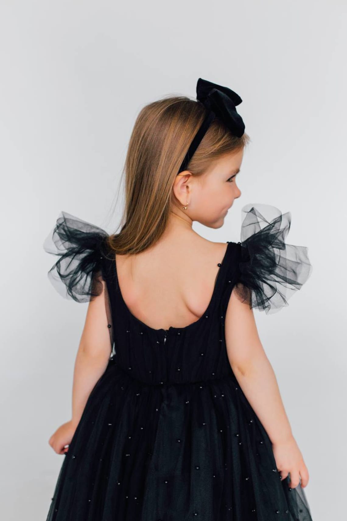 Black Girls Dress Open Back Girls Dress With Tutu Skirt Tulle Long Girls Dress Bohemian