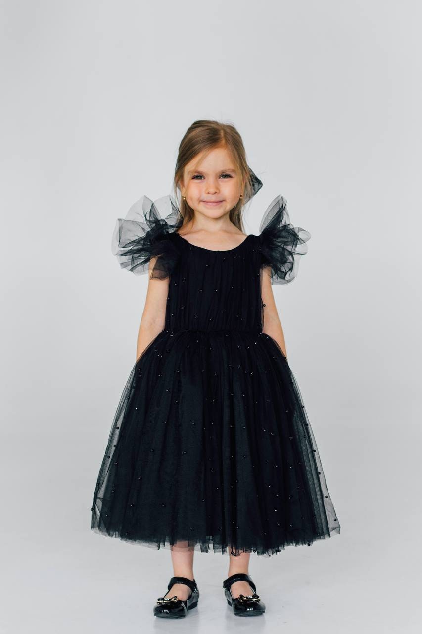 Black Girls Dress Open Back Girls Dress With Tutu Skirt Tulle Long Girls Dress Bohemian