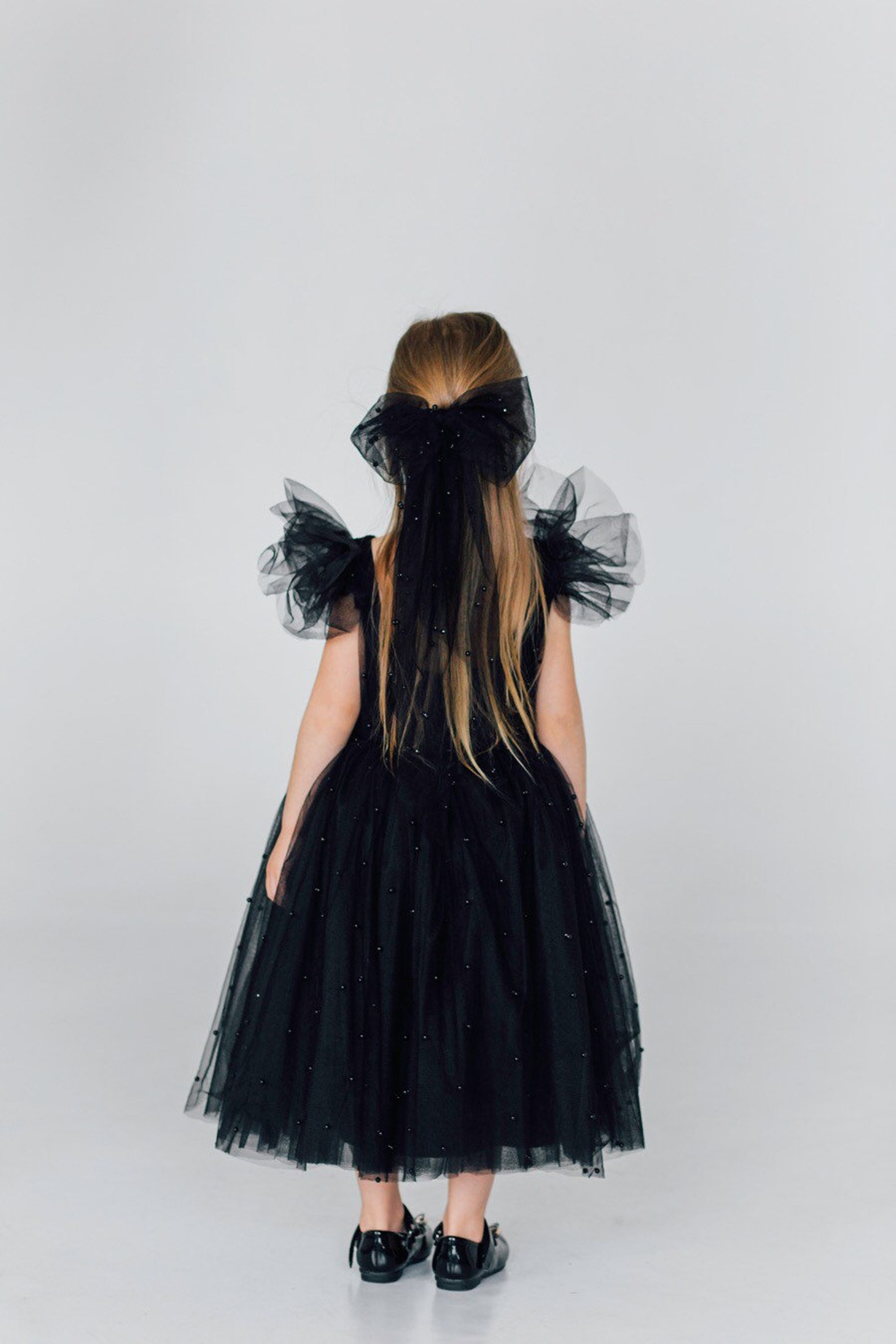 Black Girls Dress, Open Back Girls Dress With Tutu Skirt, Tulle Long Girls Dress, Bohemian ...
