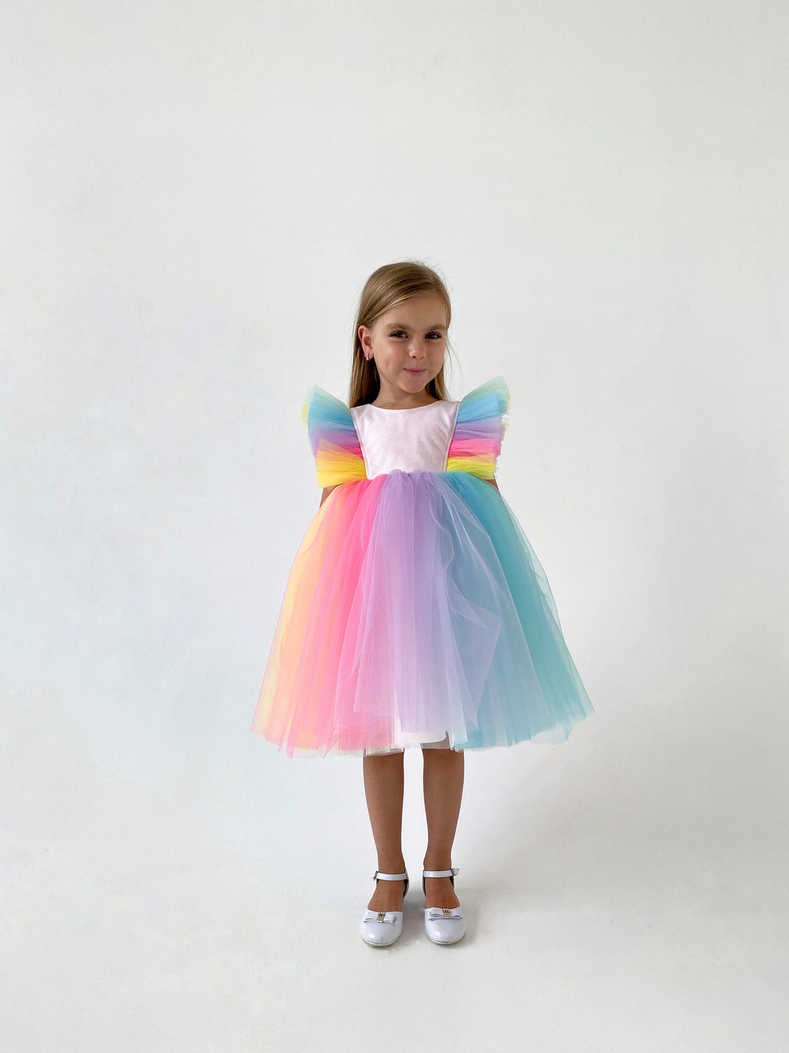 Rainbow Flower Girl Dress Tulle Girl Dress Birthday Girl Dress Tutu Girl Dress Flower Girl