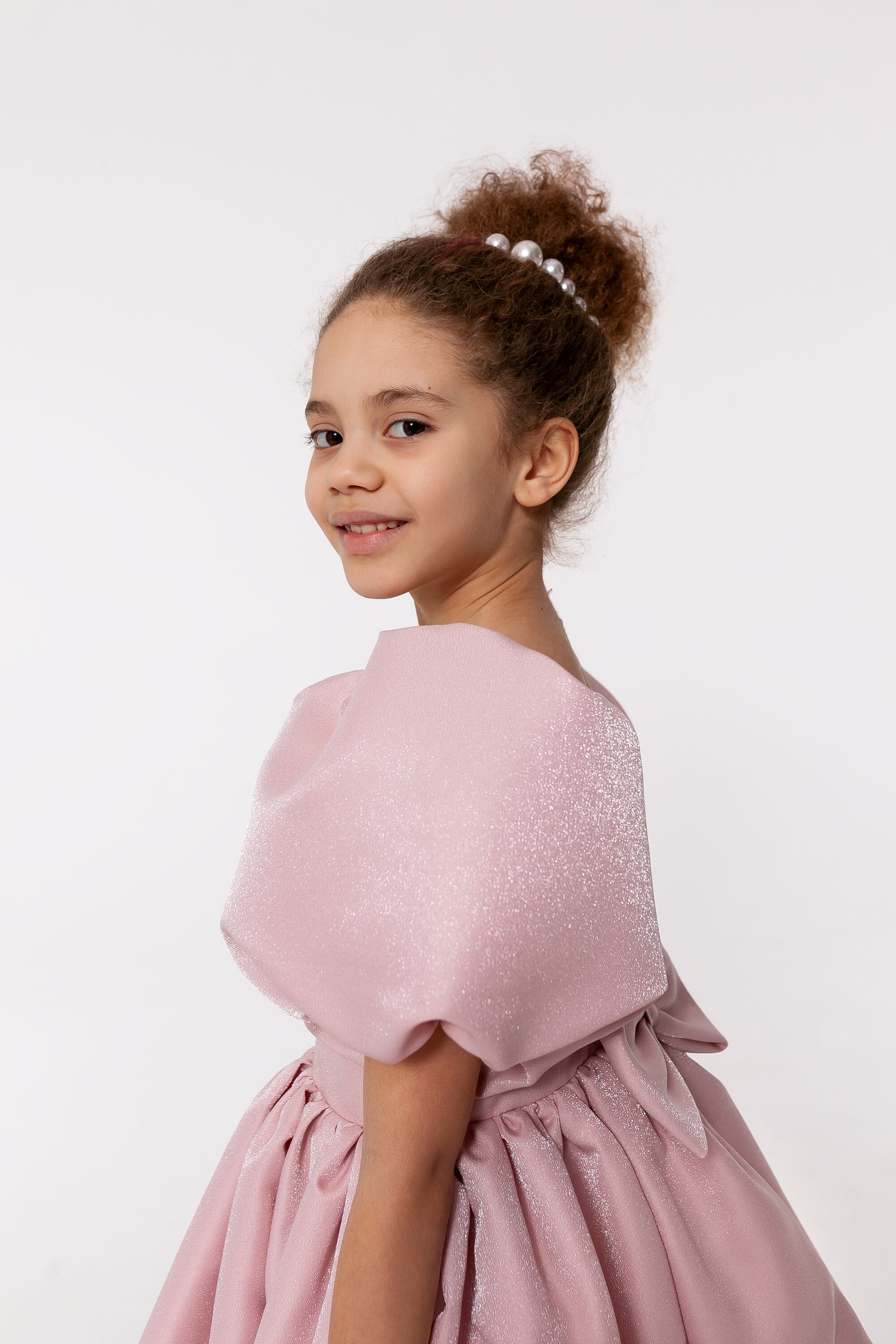 White Flower Girl Dress Satin Girl Dress With Puffy Sleeves Simple