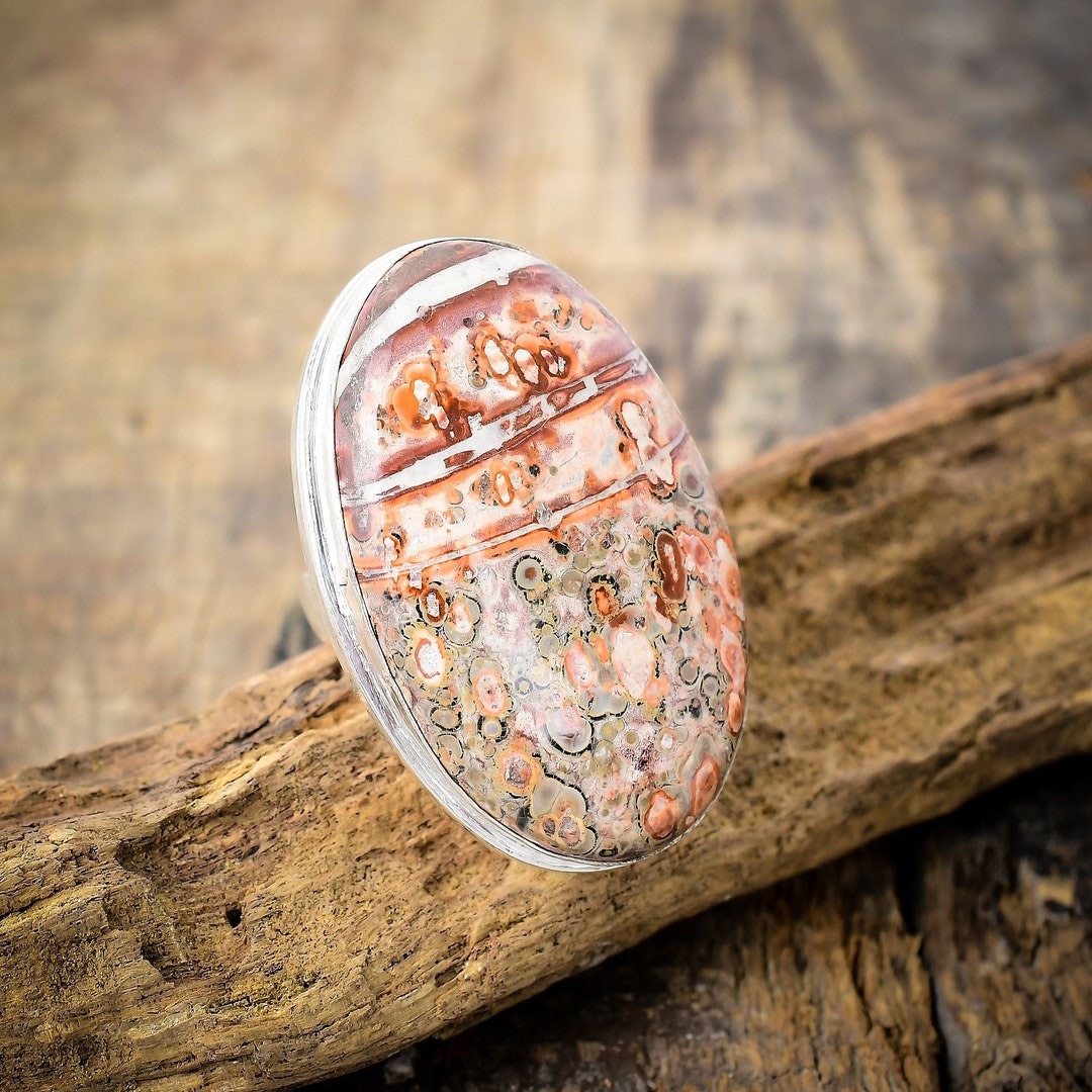 Rare Leopard Skin Jasper Large Ring, Handmade Ring, in Sterling Silver ...