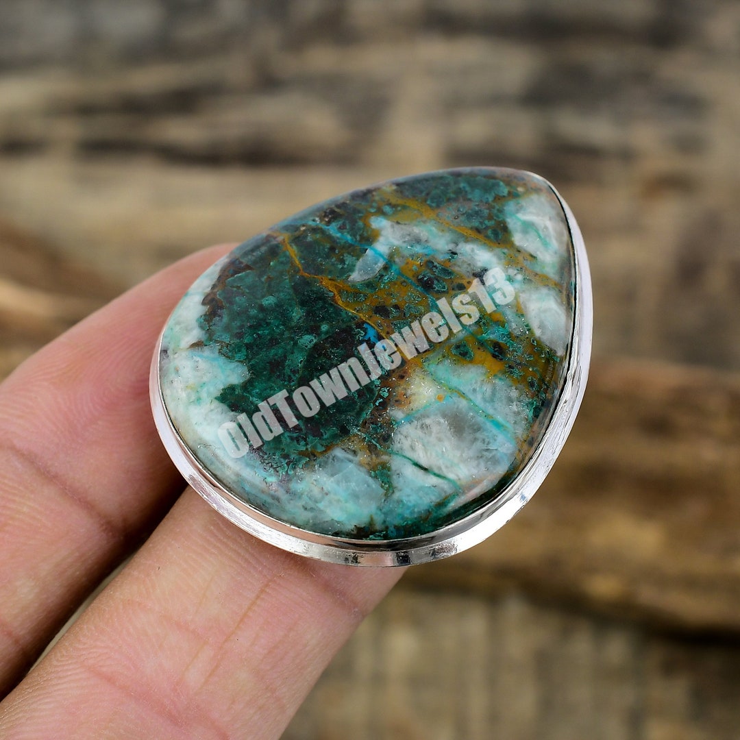 Chrysocolla Ring Large Ring, Statement Ring, in Sterling Silver, Size ...