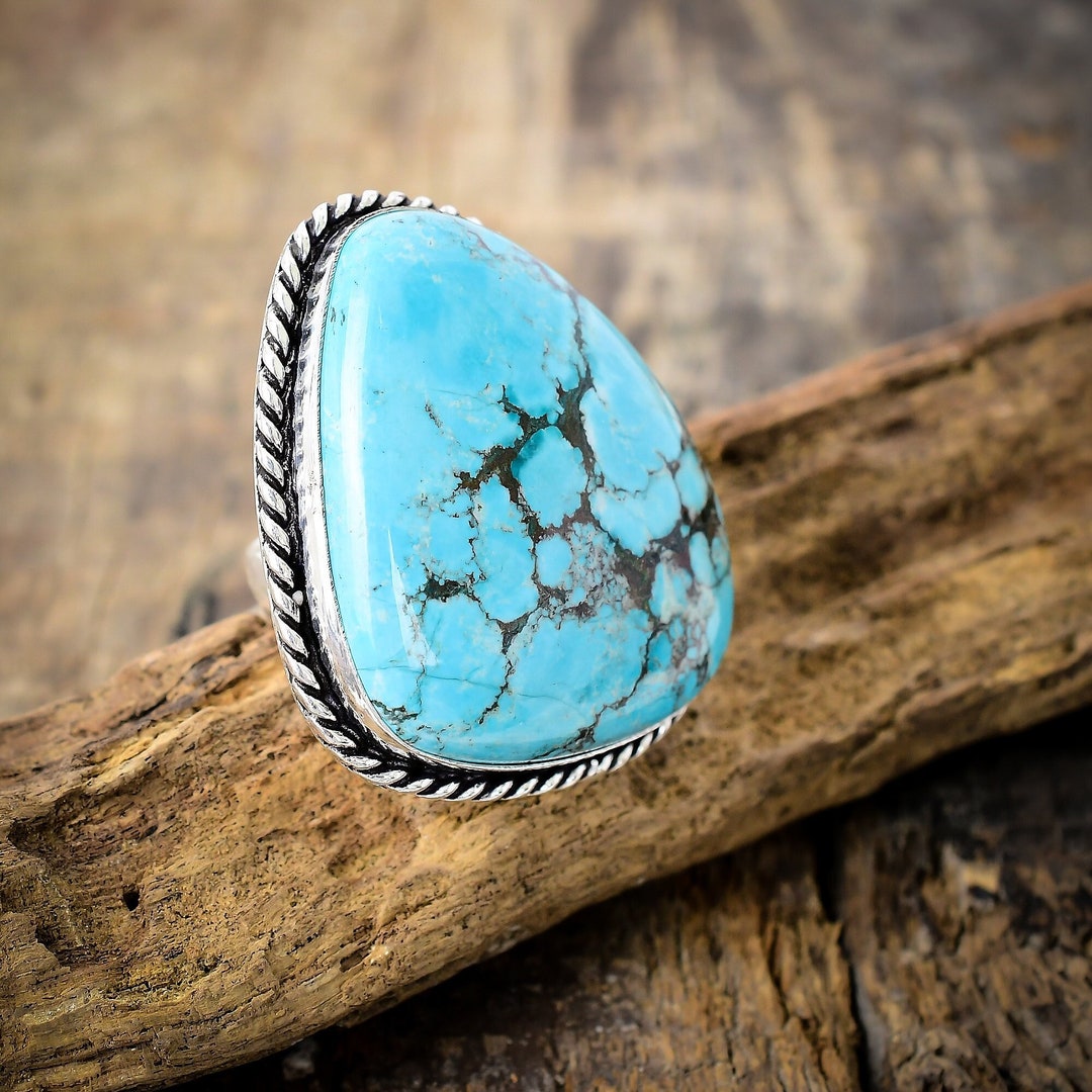 Rare Genuine Turquoise Ring, Large Ring, Handmade Ring, in Sterling ...