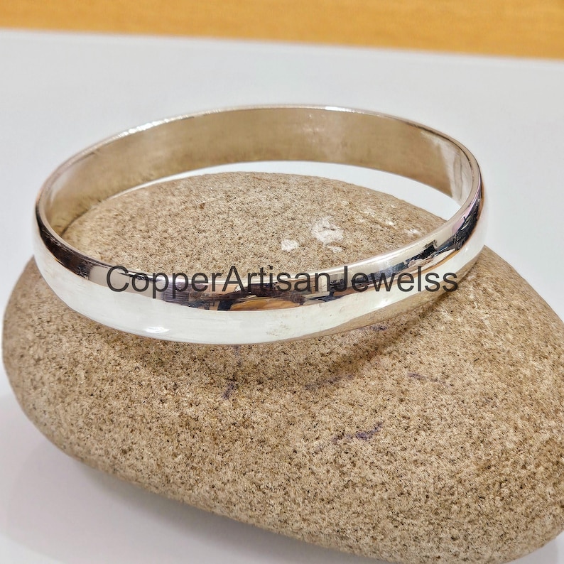 Chunky Sterling Silver Bangle Bracelet – Half Round Design, Solid ...