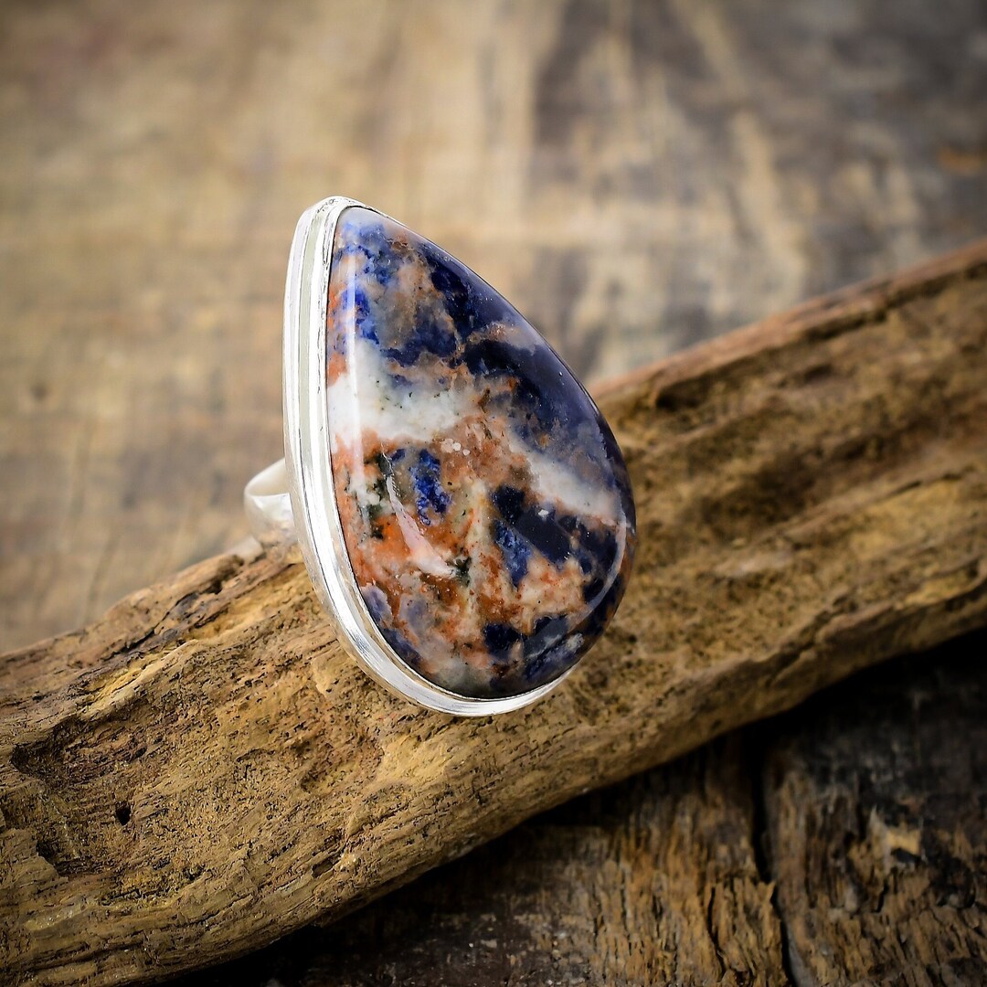 Rare Orange Sodalite Ring Large Ring, Statement Ring, in Sterling ...