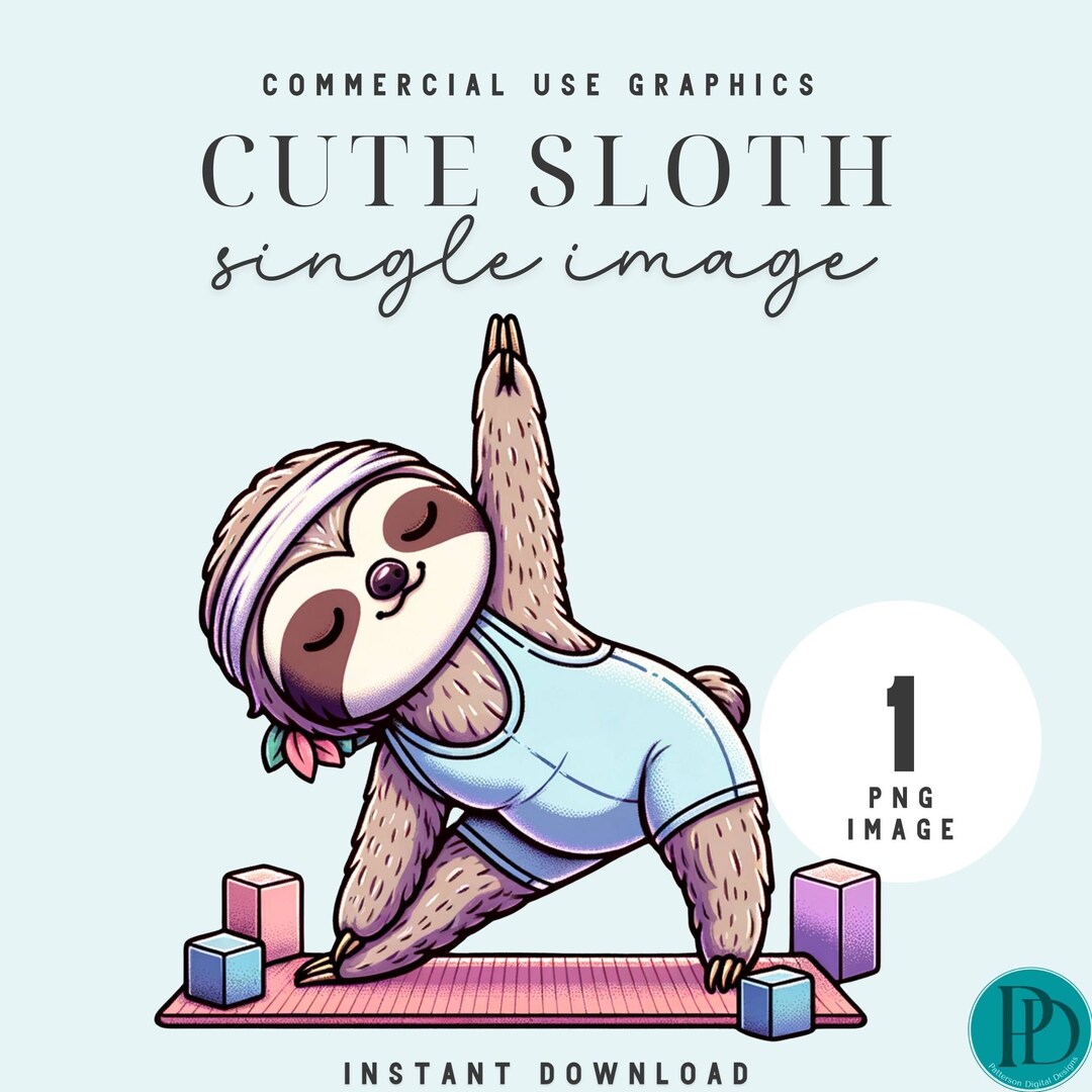 Cute Yoga Sloth Clipart Zen Sloth Practicing Yoga Graphic Adorable ...