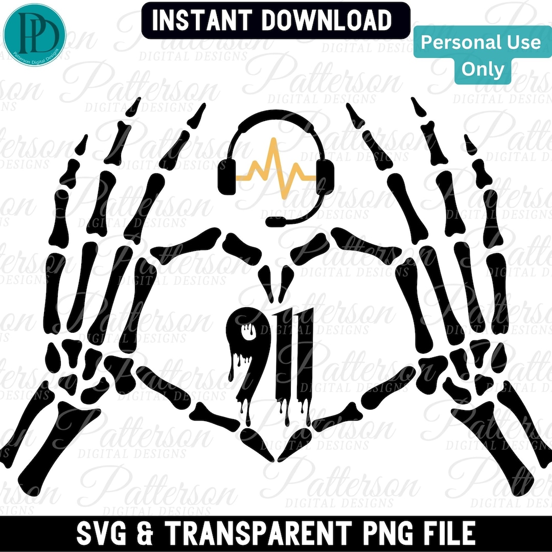 Dispatcher Skeleton Heart SVG Thin Gold Line Halloween PNG Clipart 911 ...