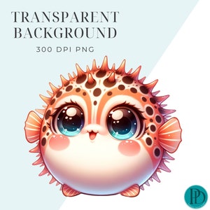 Cute Kawaii Baby Pufferfish Clipart Graphic Commercial Use Transparent ...