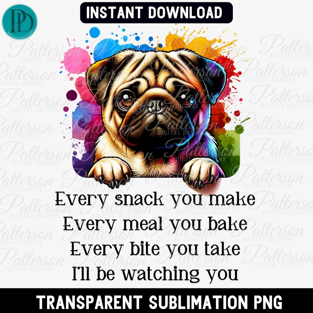 Watercolor Pug Digital Download Cute Dog PNG File for Craft T-shirt Mug ...