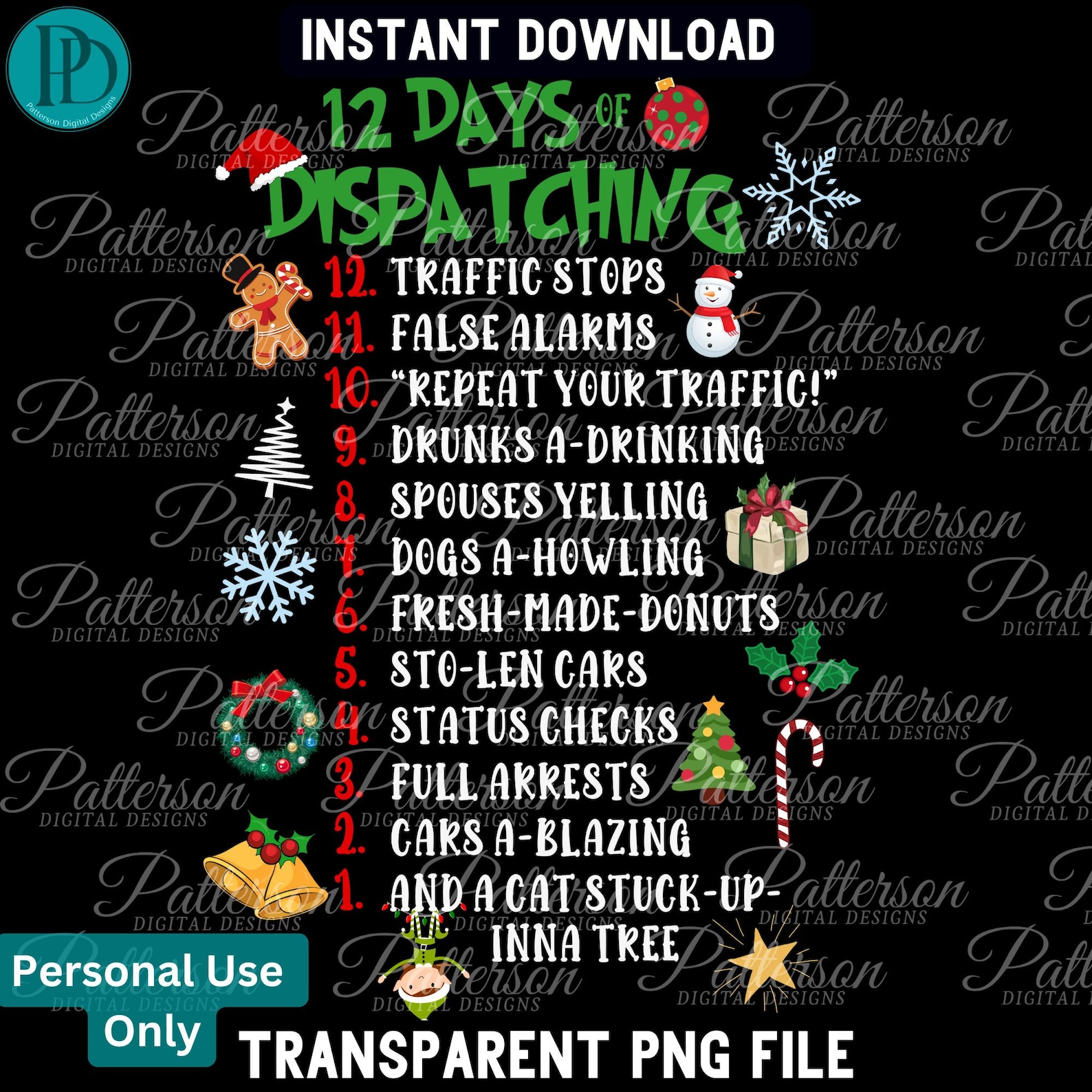 Funny 911 Dispatcher 12 Days of Christmas PNG Thin Gold Line Dispatcher ...