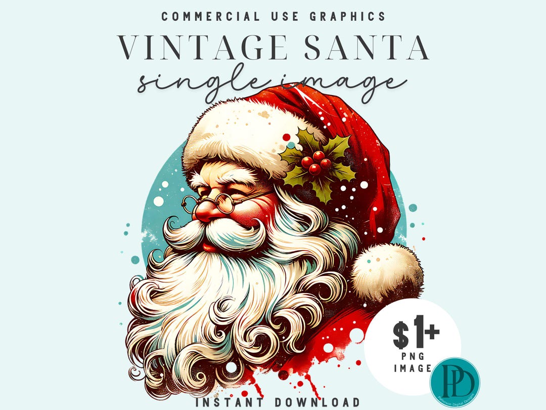 Classic Red Santa Digital PNG, Vintage Christmas Clipart, Retro Holiday ...